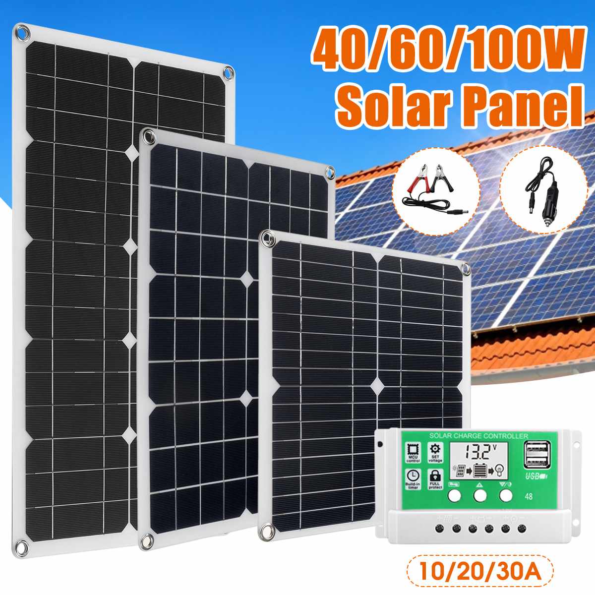 40W/60W/100W USB Solar Panel Kit Monocrystalline S... – Grandado
