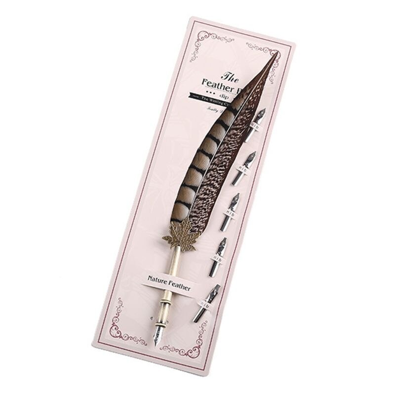 Vintage Feather Metal Pen Nibbed Dip Writing Ink Q... – Grandado