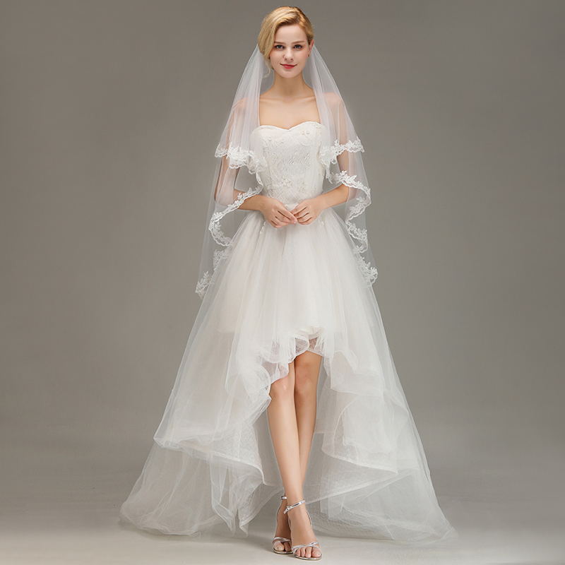 Ivory Short wedding veils with comb Two Layers Whi... – Grandado