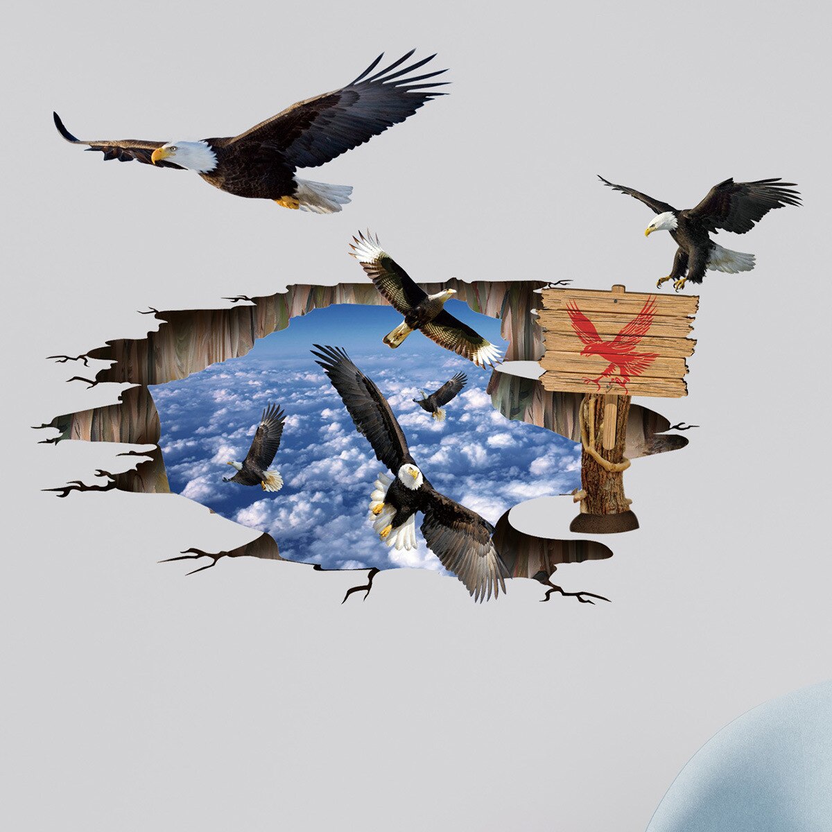 3D Gebroken Muur Adelaar Sky Muur Sticker Home Dec... – Grandado