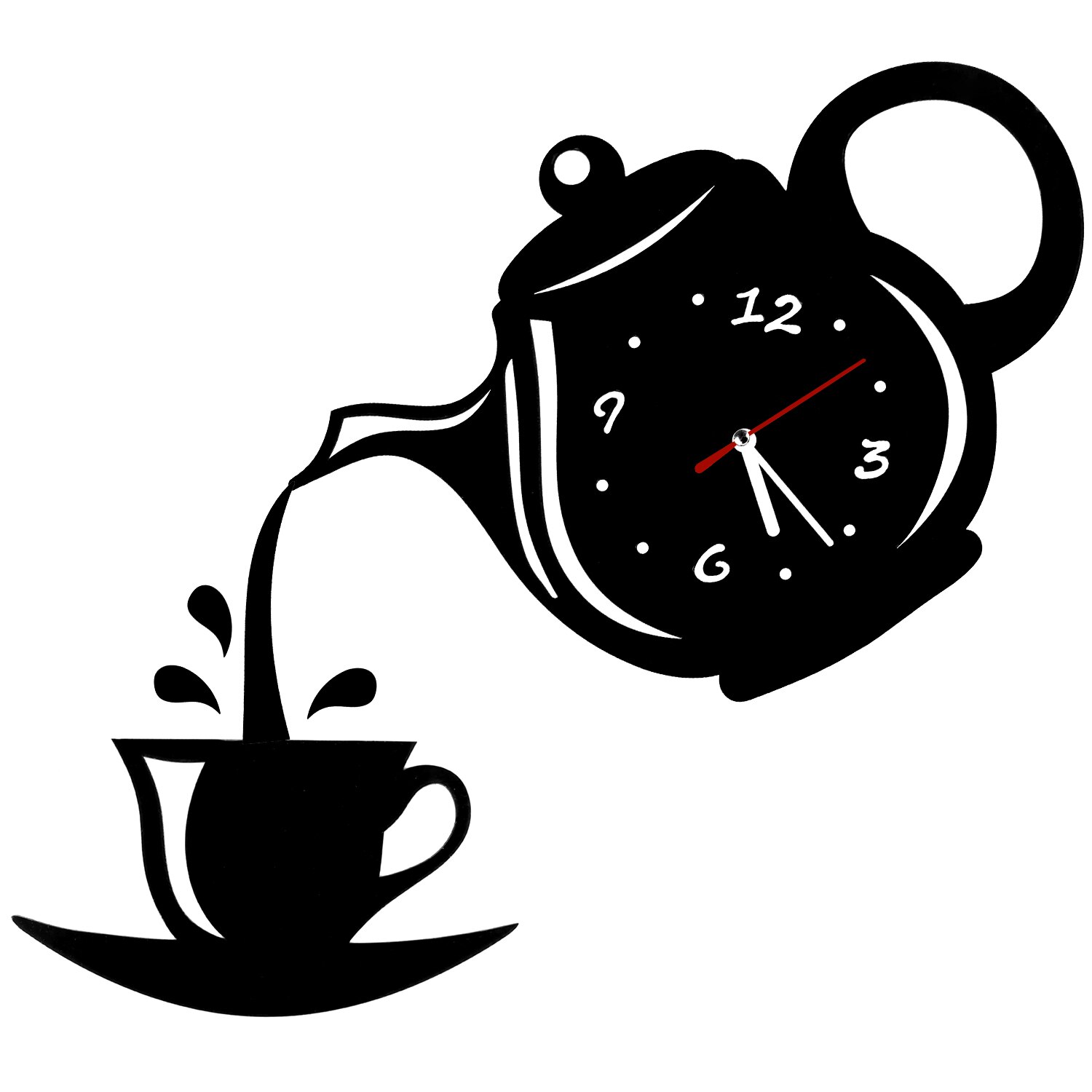 3D Acrylic Mirror Coffee Teapot Wall Clock Sticker... – Grandado