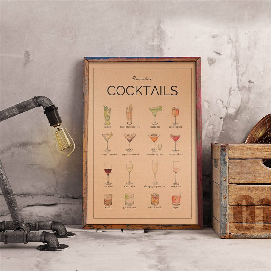 Cocktails CHART Vintage Bar pub poster Drink wall ... – Grandado