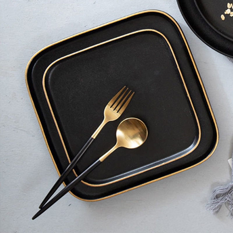 Square Ceramic Gold Border Western Dinnerware Frui... – Vicedeal