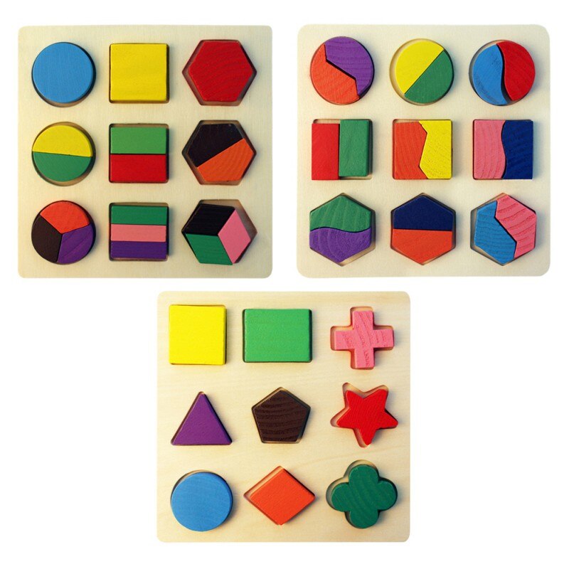 Kids Wooden Jigsaw Puzzle Geometric Shape Board Co... – Grandado