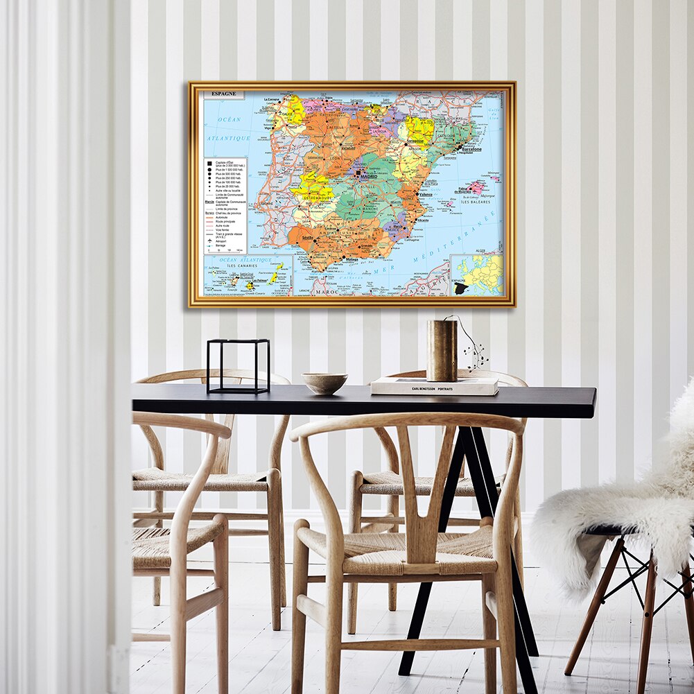 90*60cm The Spain Political Map with Detailed Traf... – Grandado