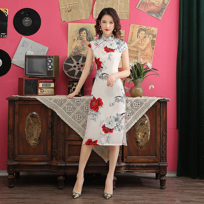 Summer Long Print Double Cheongsam Retro-Improved ... – Vicedeal