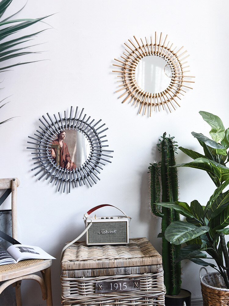 rattan makeup mirror art decorative round mirror p... – Grandado