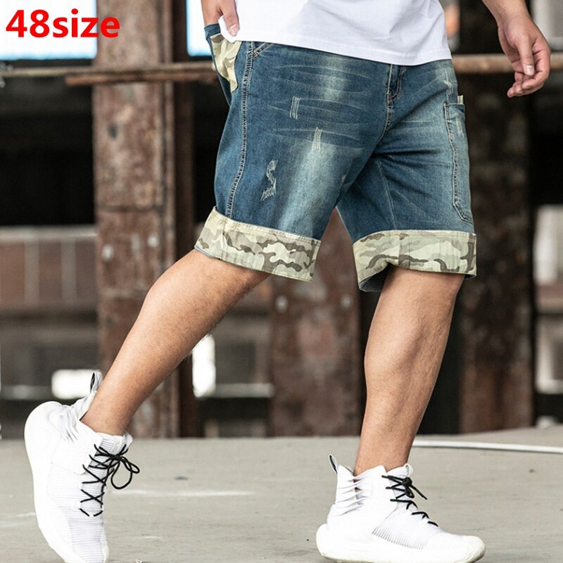 Summer men's large size denim shorts stitching mal... – Grandado