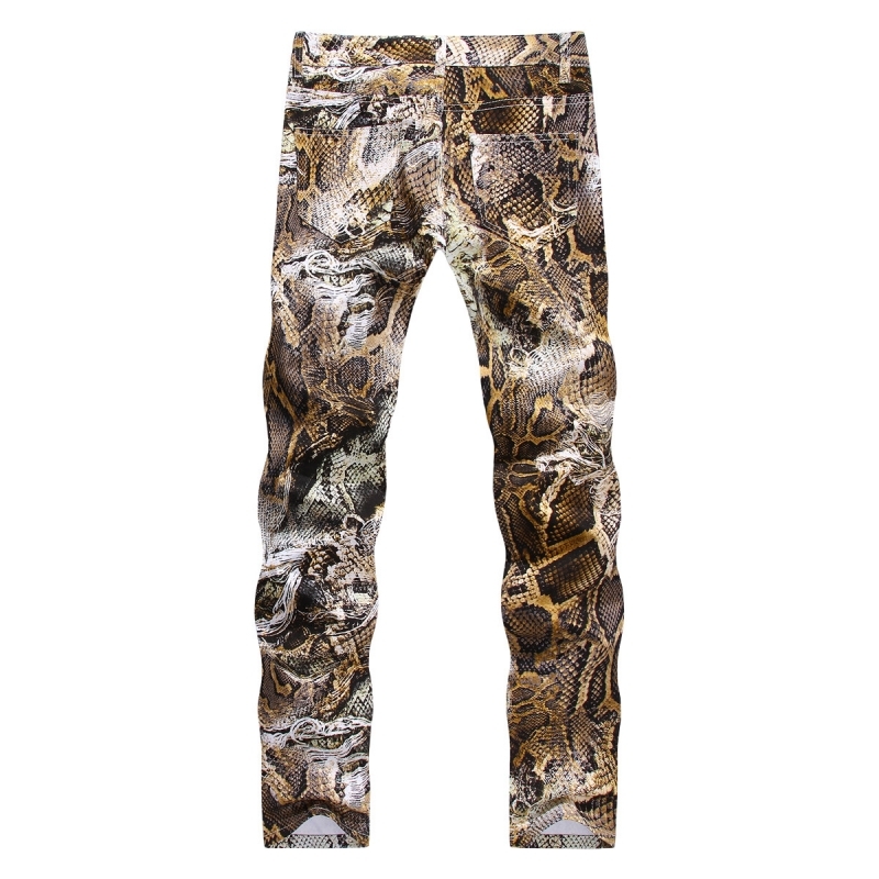 Printed Snake Skin Stretch Skinny Jeans Men Street... – Grandado