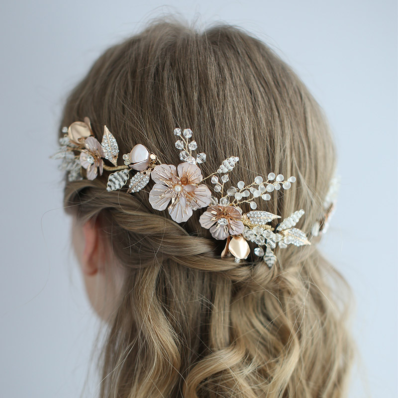 Gold Floral Bridal Hair Vine And Bobby Pin Women H... – Grandado