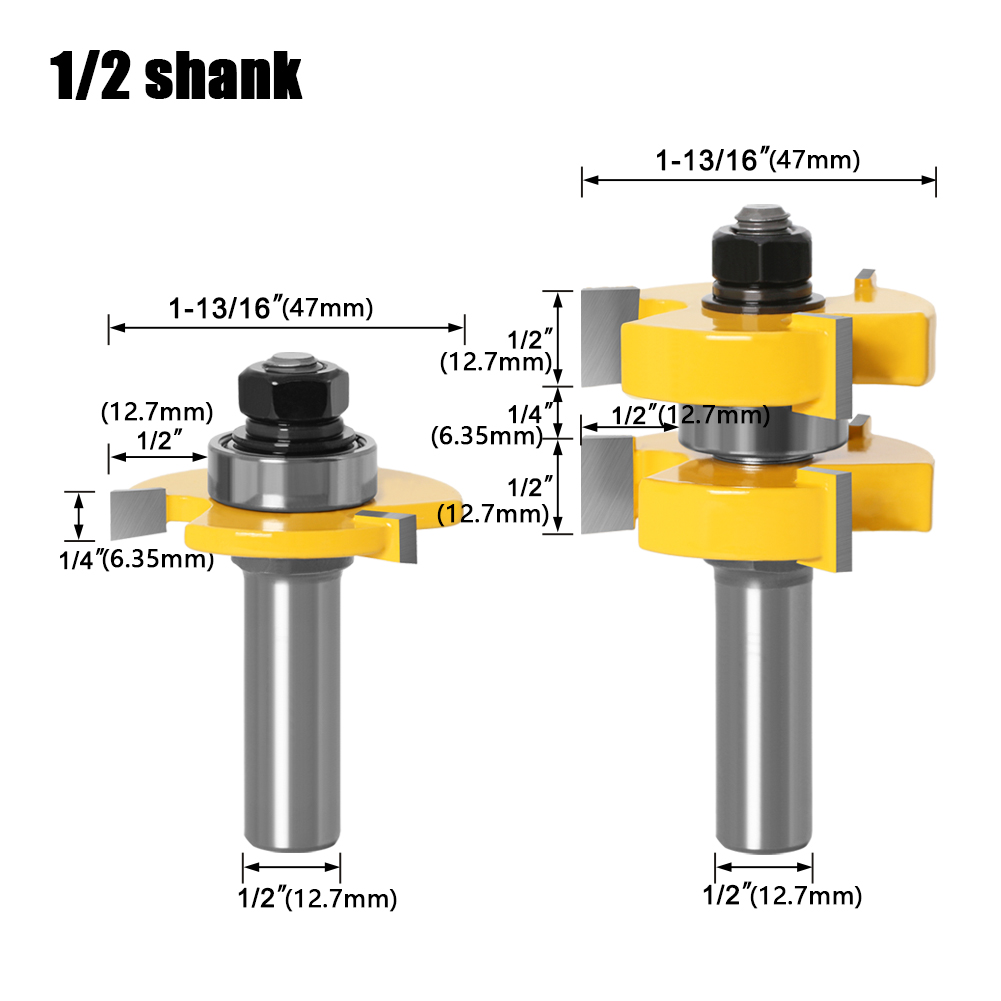 2pc 1/4"1/2" Shank 6mm 8mm 12mm shank Tongue & Gro... – Grandado