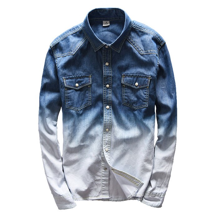 Blue Gradient Denim Shirts Mannen Fitness Kleding ... – Vicedeal
