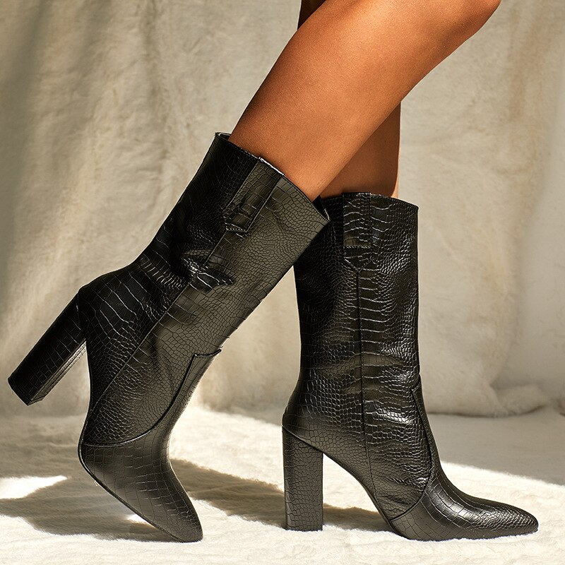 LEOPARD LAND Style Ankle Boots Mid-Range Crocodile... – Grandado