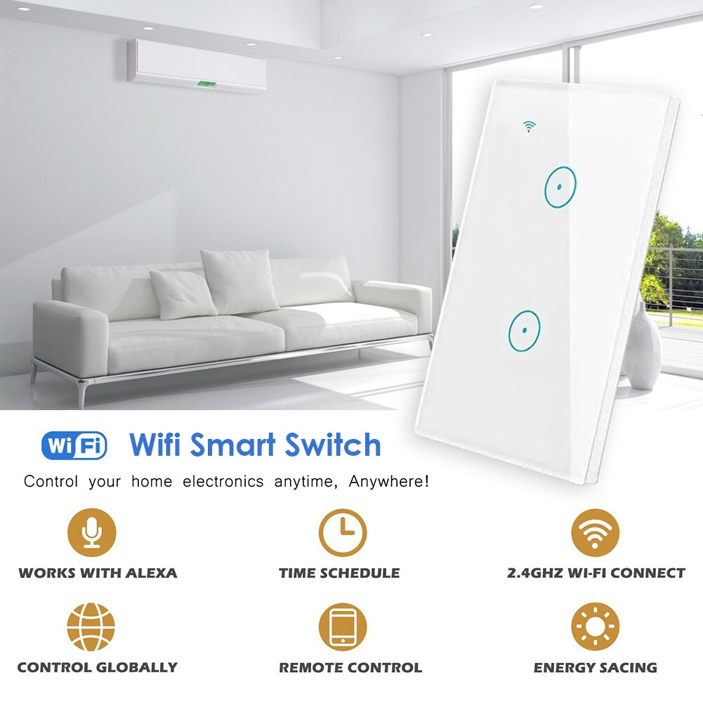 Voice Control WiFi Smart Switch 2 Gang Timer Wirel... – Grandado