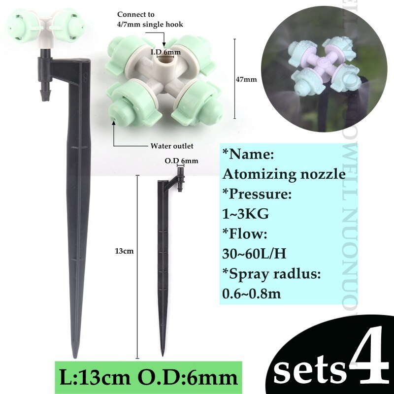 4Sets 4-Head Garden Atomizing Nozzle Misting Sprin... – Grandado