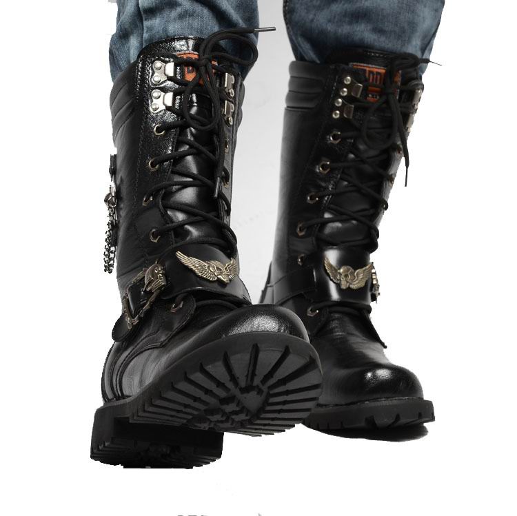 ERRFC Mens Black Riding Boots Round Toe Skull Char... – Vicedeal