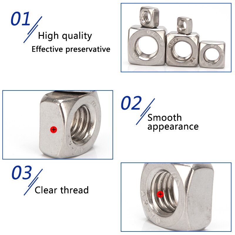 M3 M4 M5 M6 M8 M10 M12 Vierkante Moer 304 Rvs Metr... – Vicedeal