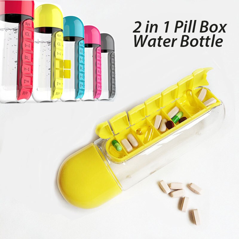 600ml 2 in 1 Pill Box Water Bottle Medicine Contai... – Vicedeal