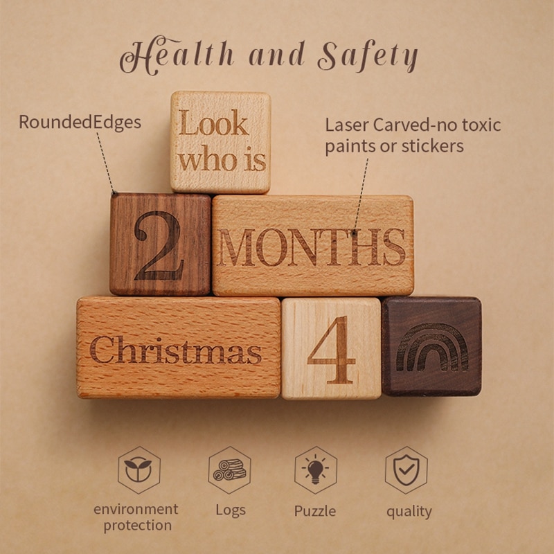 1Set Baby Milestone Block Wooden Beech Block Engra... – Vicedeal