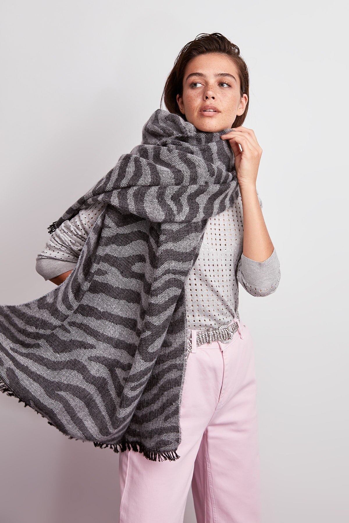Gray Soft Textured Zebra Pattern Scarf Unisex Neck... – Grandado