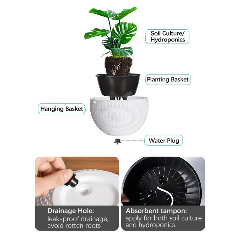 Chain Hanging Planter Round Self-Watering Basket A... – Grandado