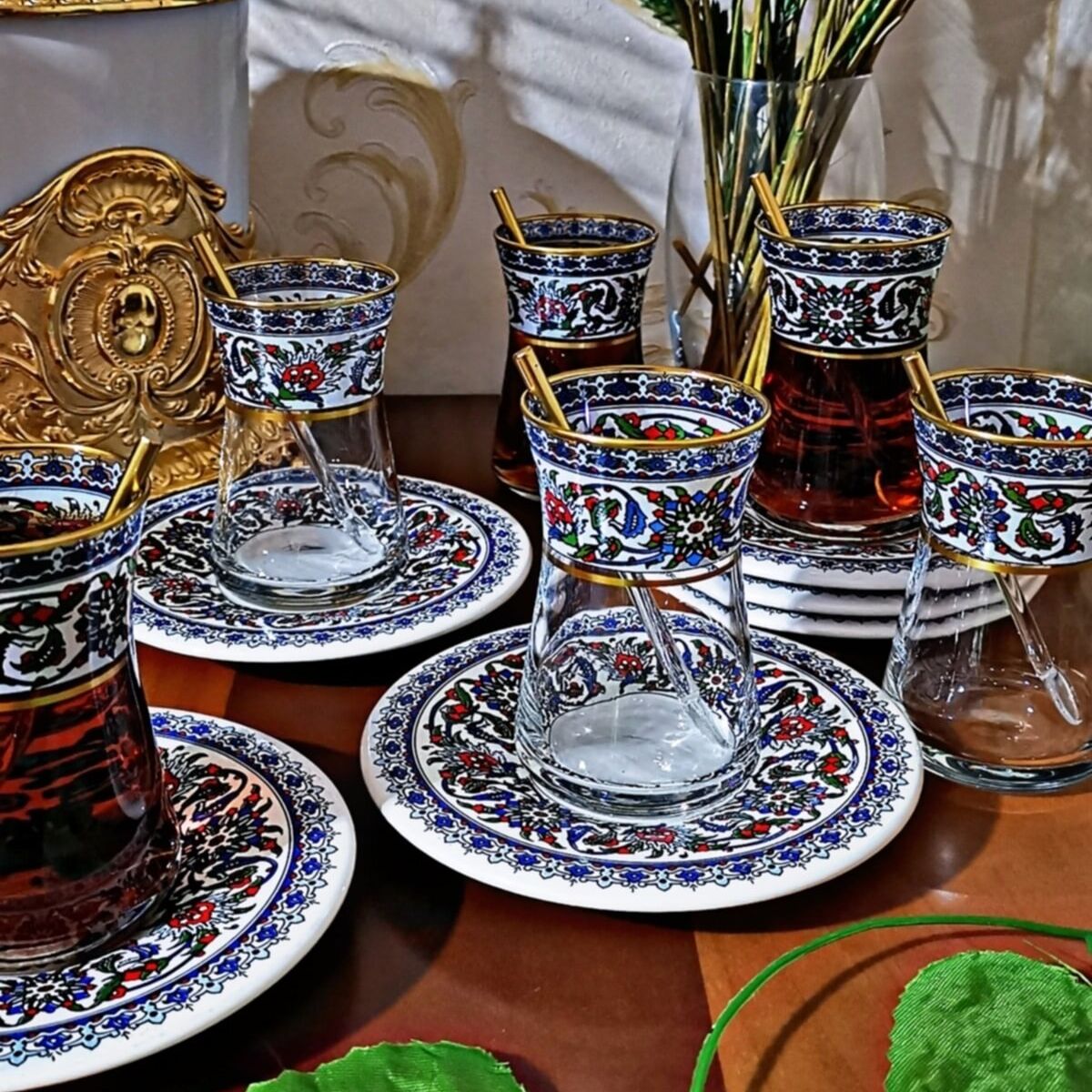 18 Pcs Turkish Tea Cups drinkware Tile Patterned G... – Grandado