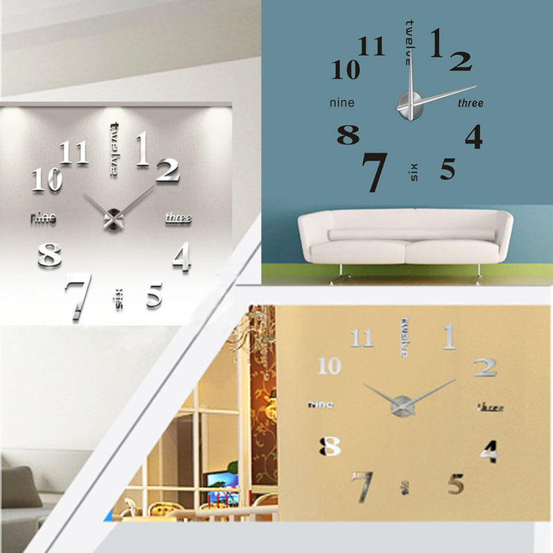 W 3Pcs Mirror Surface Wall Sticker Clocks Modern D... – Grandado