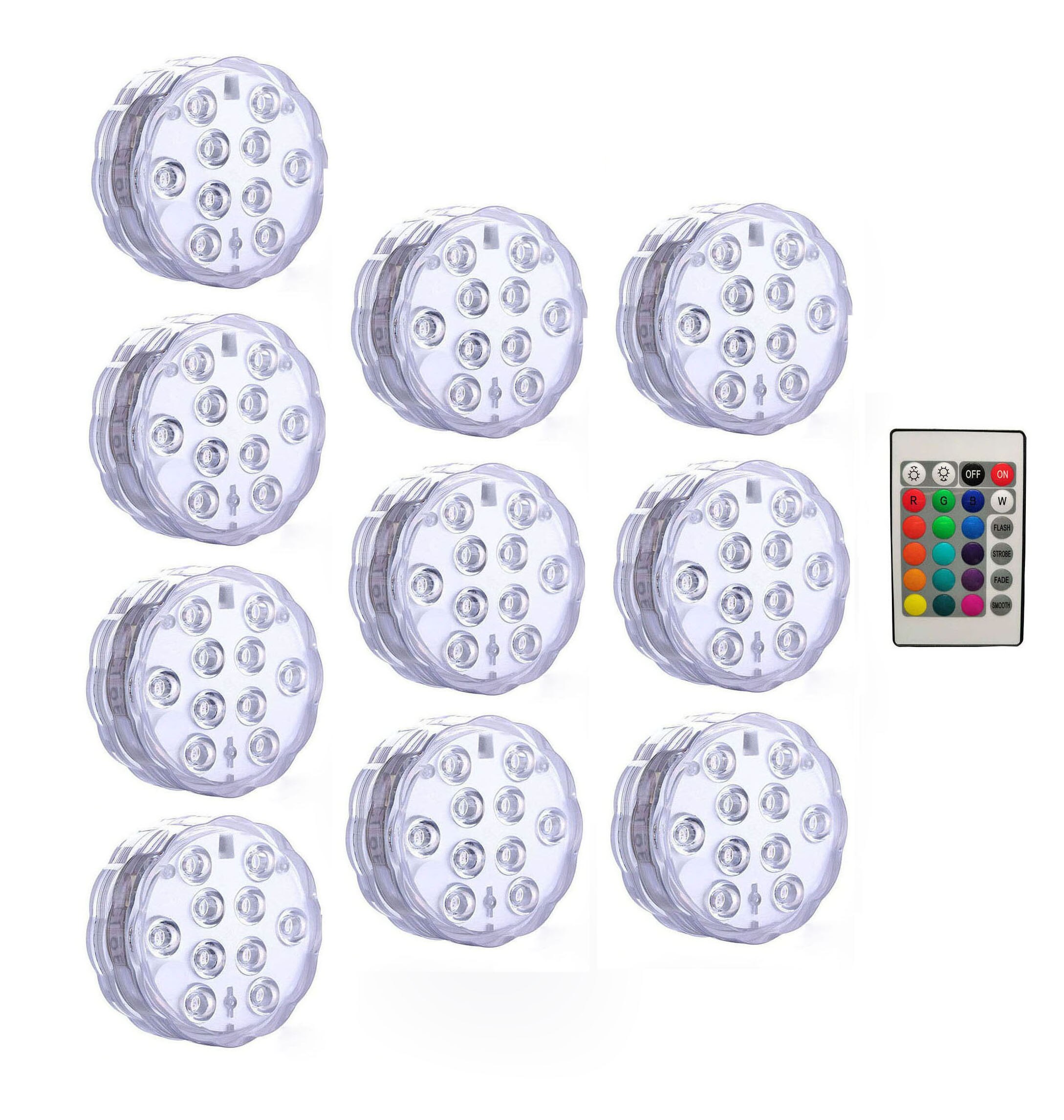 10 Led Remote Controlled RGB Submersible Light Bat... – Grandado