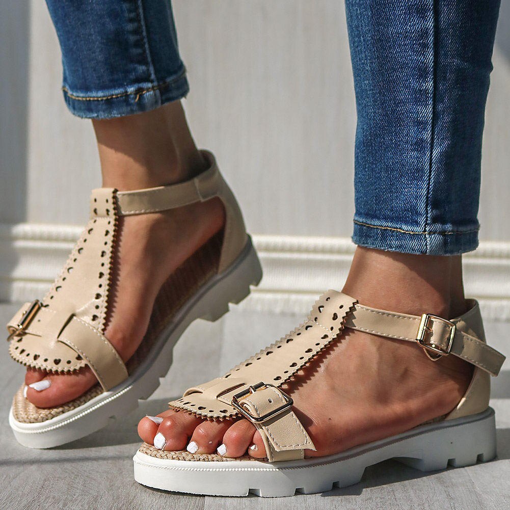 Plus Size 48 Comfortable Flat Gladiator T-strap Su... – Grandado