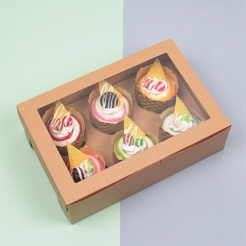 Open raam cupcake doos kraftpapier gebak puffin do... – Vicedeal