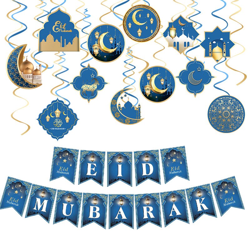 1set EID MUBARAK Banner Hanging Swirls Paper Bunti... – Grandado