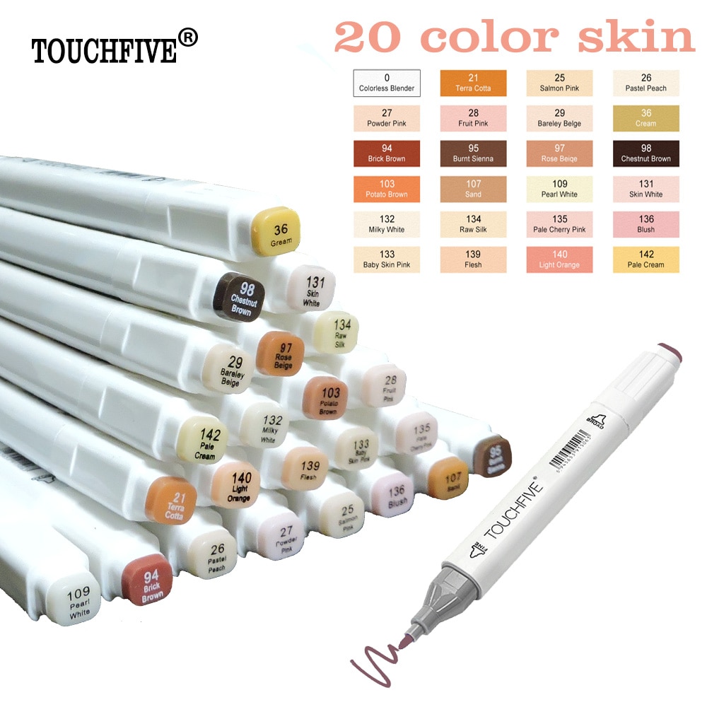 TOUCHFIVE 24 Colors Sketch Skin Tones Marker Pen A... – Grandado