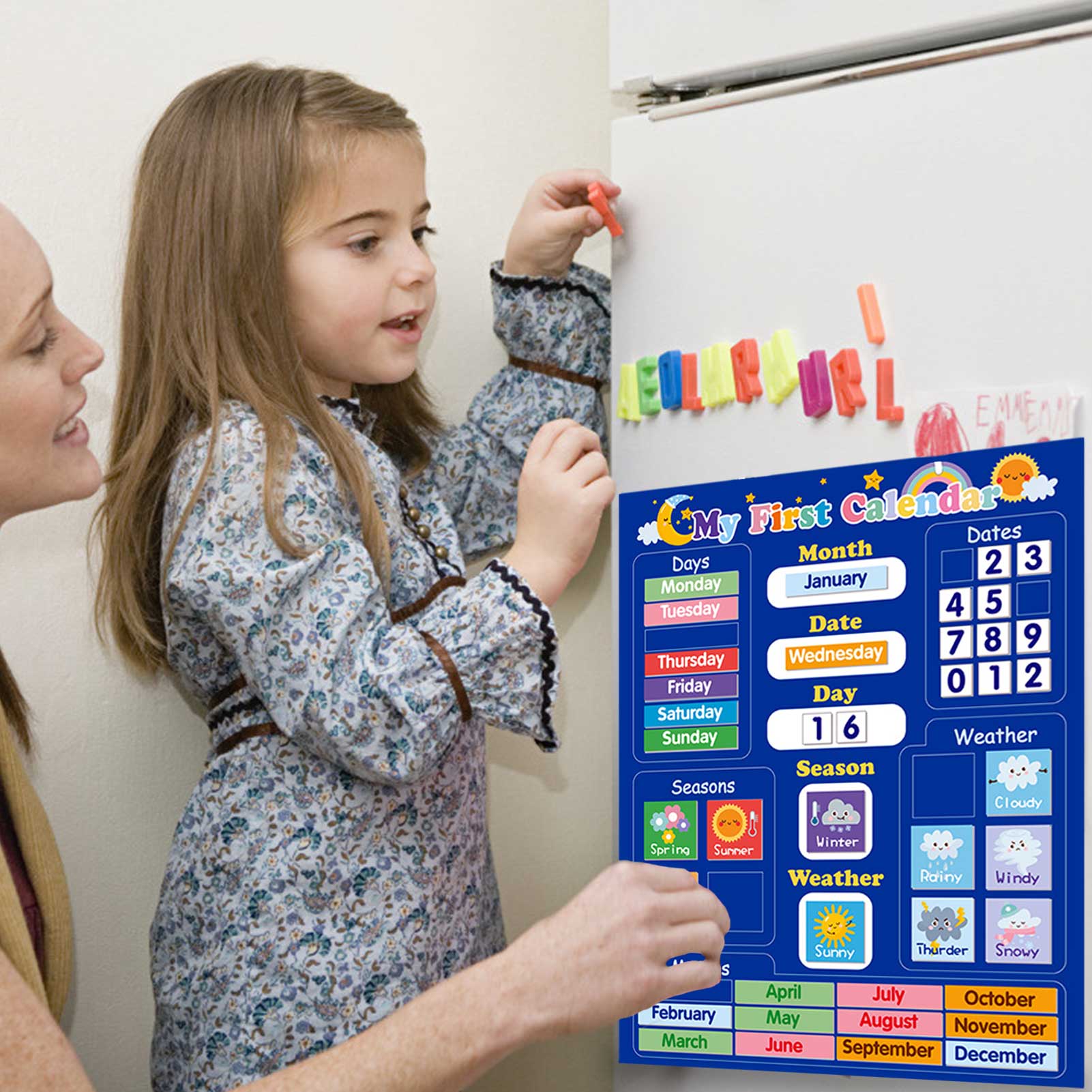 Kids Magnetic First Calendar Time Month Date Day S... – Grandado