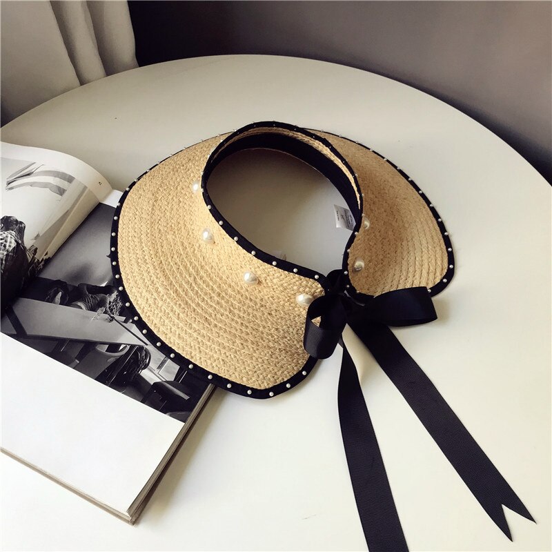 summer pearl Empty top hat Big straw hat Female Tr... – Grandado