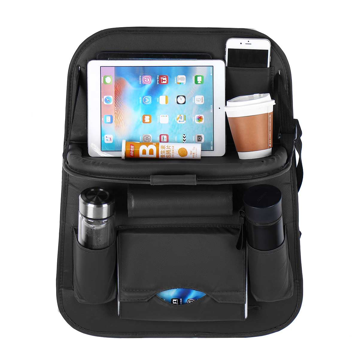 Leather Car Seat Back Bag Folding Table Organizer ... – Grandado