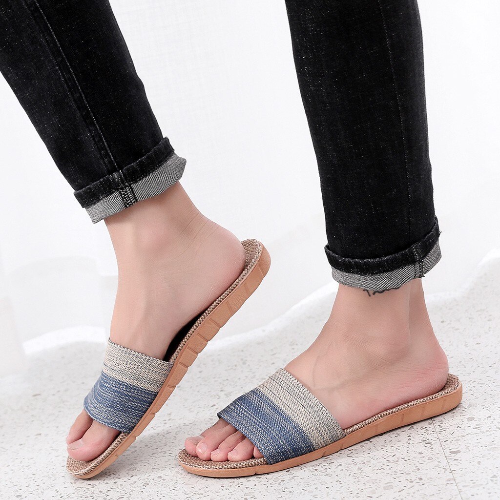 Men Cotton Linen Beach Slipper Mixed Colors Flat B... – Grandado
