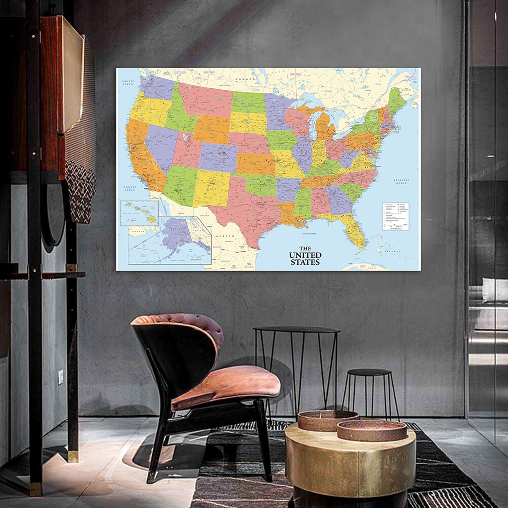 130*90cm The America Political Map Non-woven Canva... – Grandado