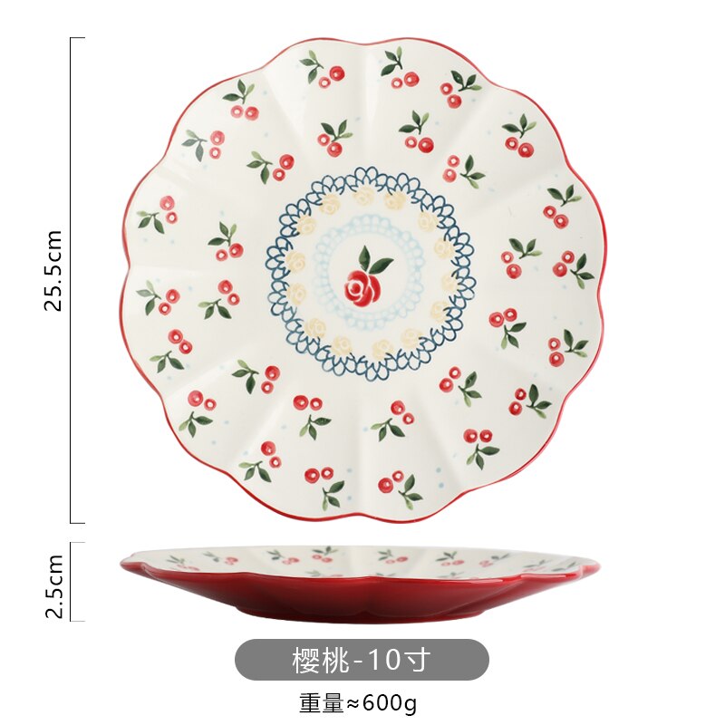 Hand-painted Cherry Ceramic Plate Household Tablew... – Grandado
