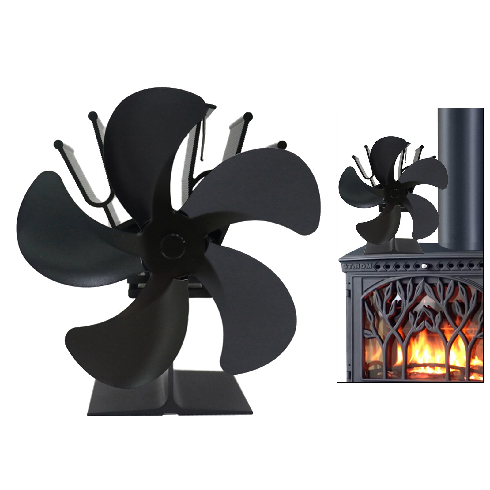 Black Fireplace 5 Blade Heat Powered Stove Fan Log... – Grandado