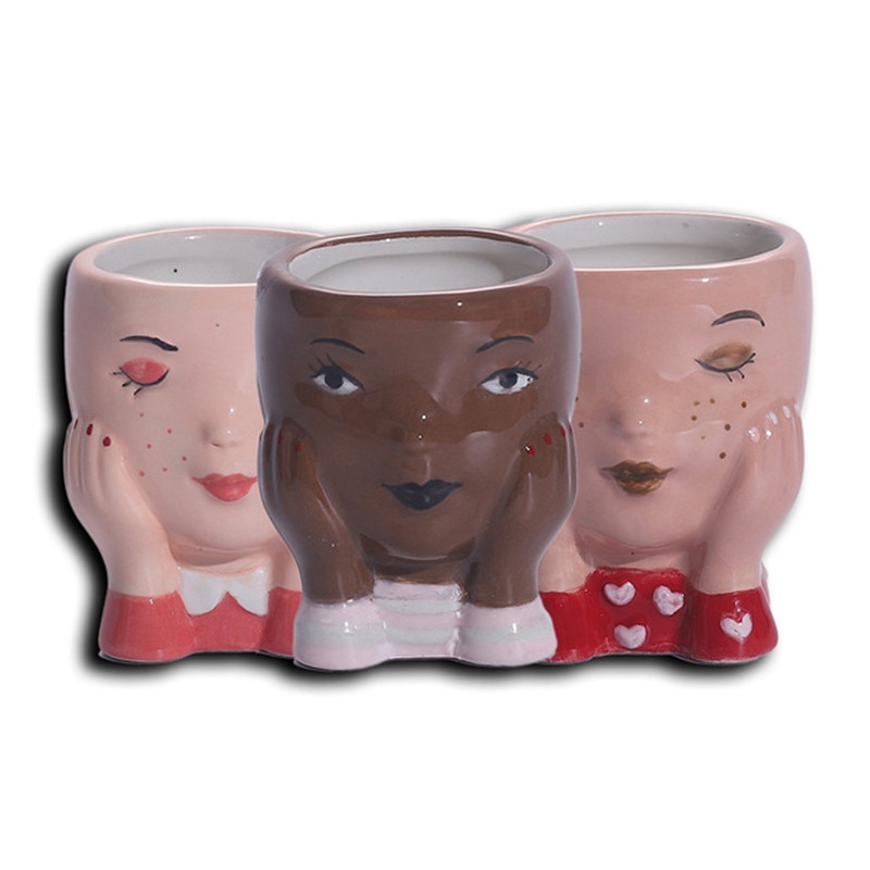 Human Face Ceramic Flower Pot Cute Face Vase Sculp... – Grandado