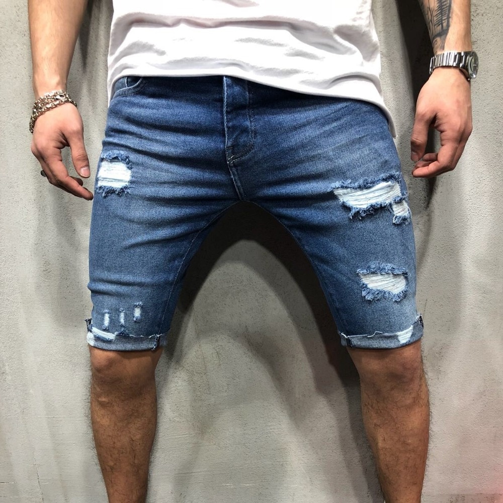 summer hole denim shorts men's Jeans Shorts Hip-ho... – Vicedeal