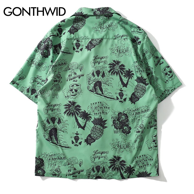 Gonthwid graffiti flamingo palm tree ananas skalle tryck hawaiiska ...