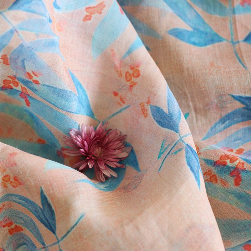 Natuurlijke Ramee Stof Roze Plant Print Tissu Hand... – Vicedeal
