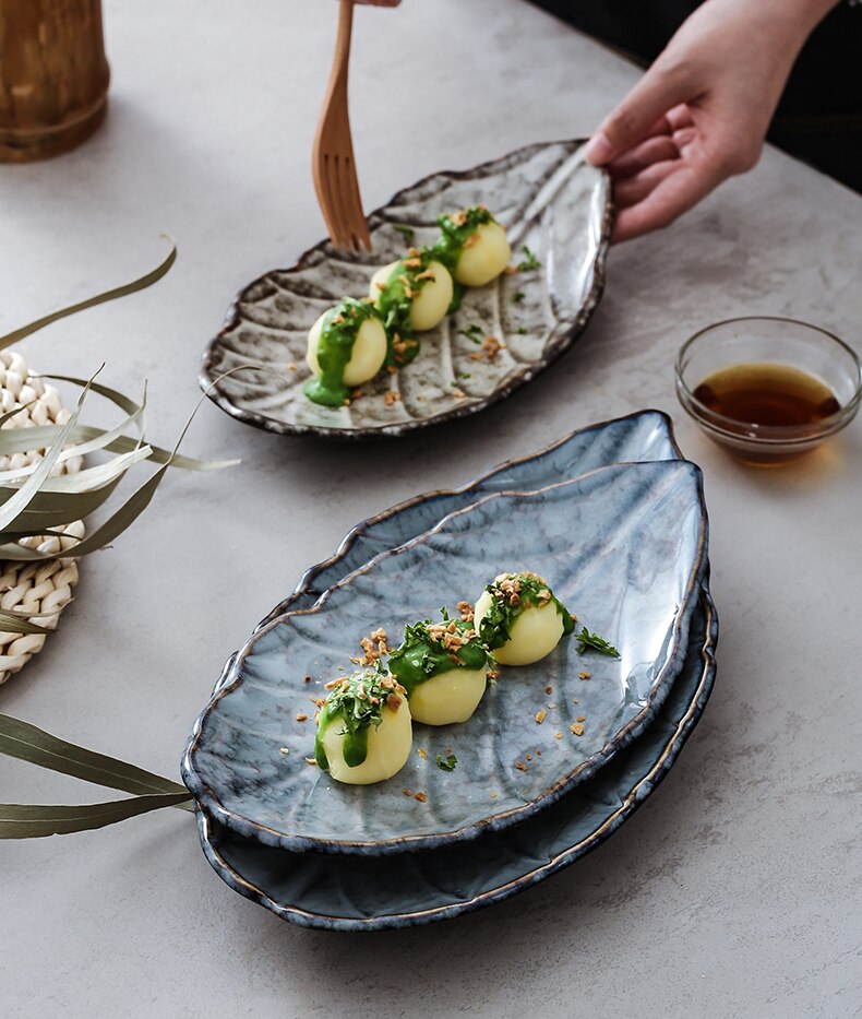 Japanese Leaf Kiln Ceramic Snack Plate Retro Irreg... – Vicedeal