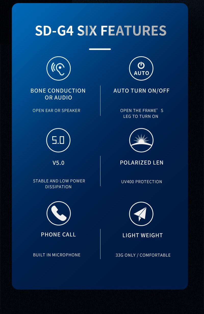 SD-G4 Beengeleiding Bluetooth 5.0 Slimme Bril Ster... – Vicedeal