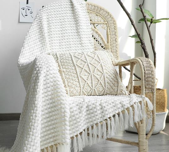Witte Deken Sofa Knit Gooi Deken Kwasten Deken Rei... – Grandado