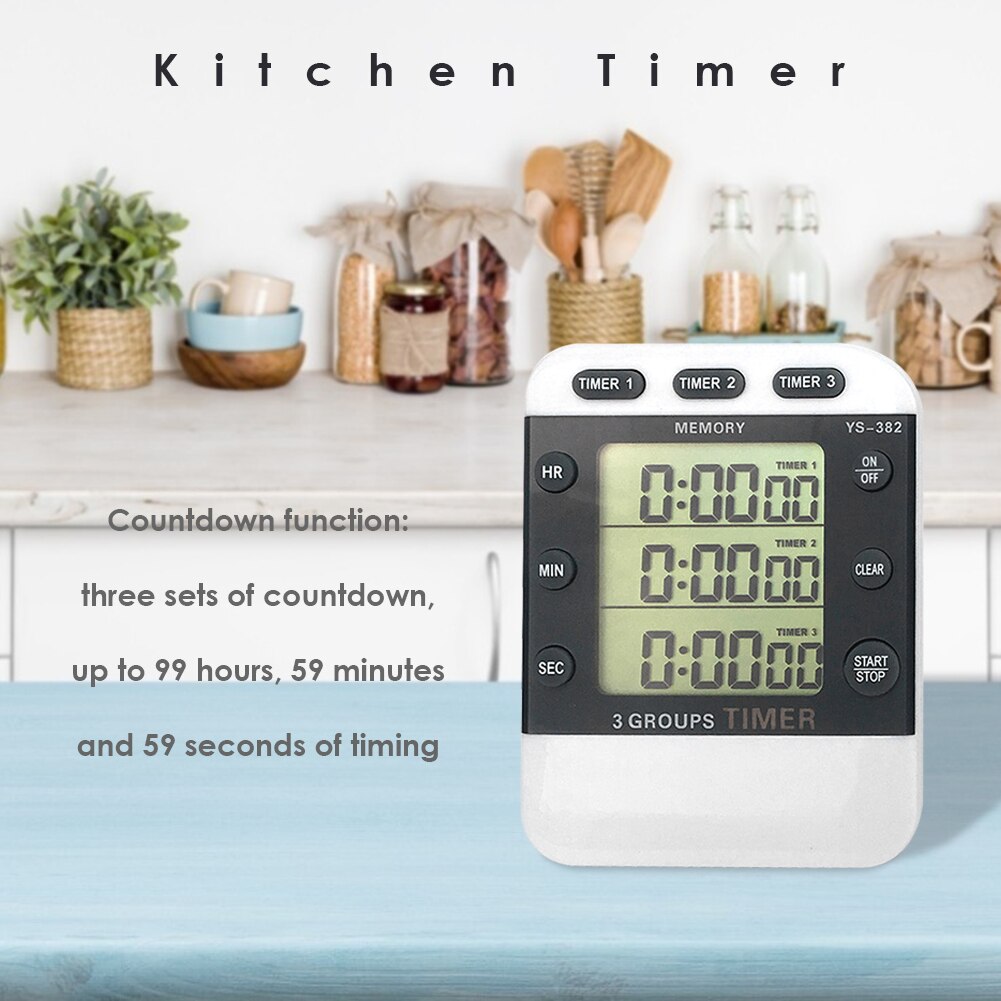 Square 3-way Kitchen Timer High Digital Display Co... – Vicedeal
