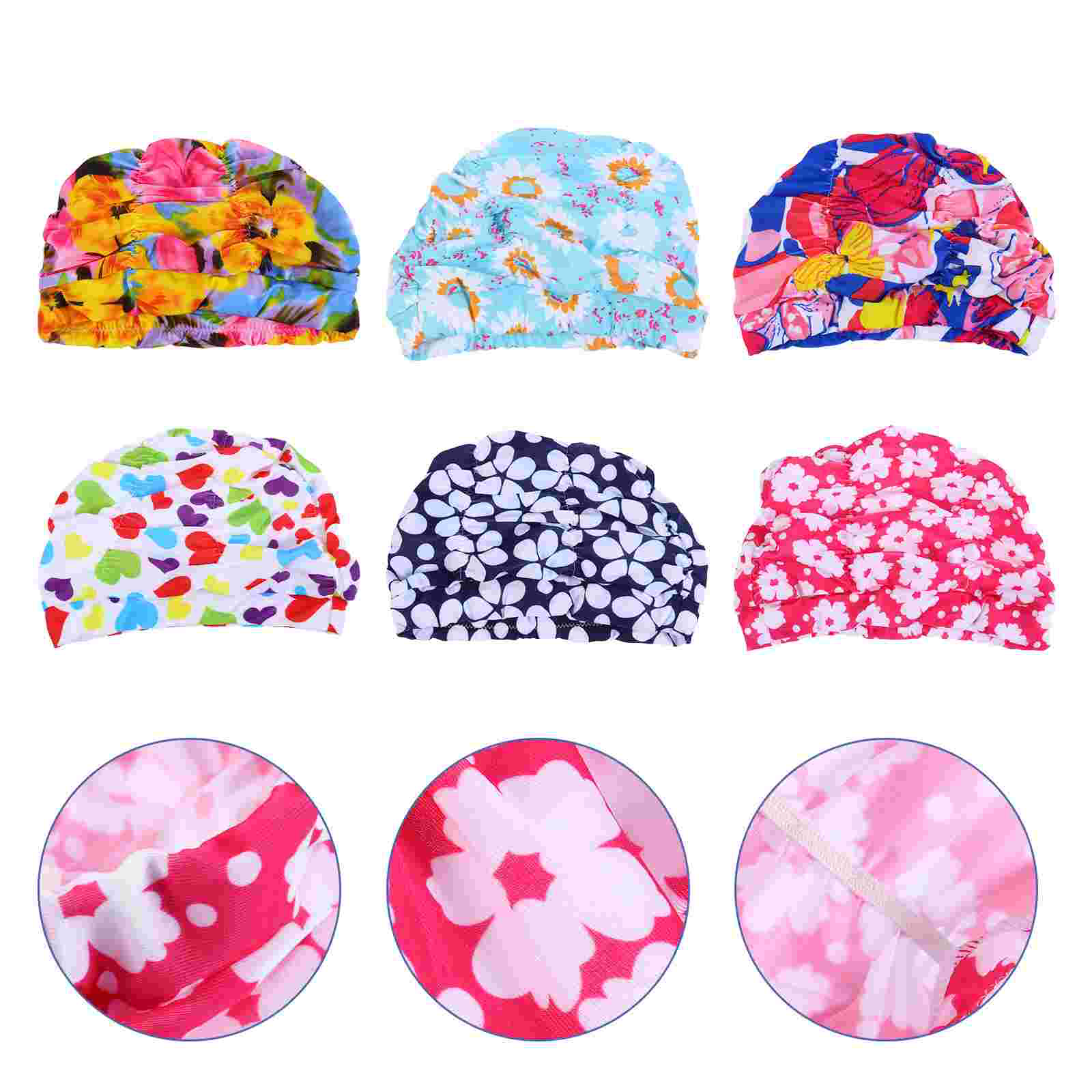 6pcs Flower Pattern Swimming Caps Adults Swim Caps... – Grandado