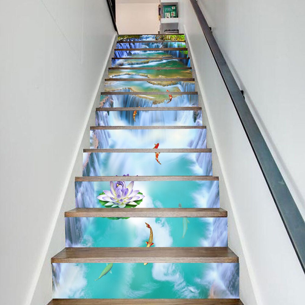Oil Painting Style Waterfall Diy Staircase Sticker... – Grandado