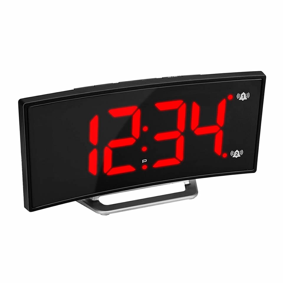 Digital Alarm Clock Desk Table Clock Curved LED Sc... – Grandado